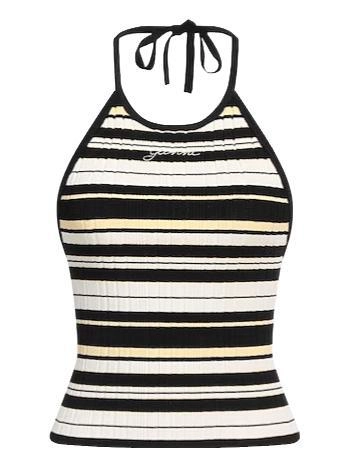 GANNI Striped Ribbed Halterneck Cropped Top - Black