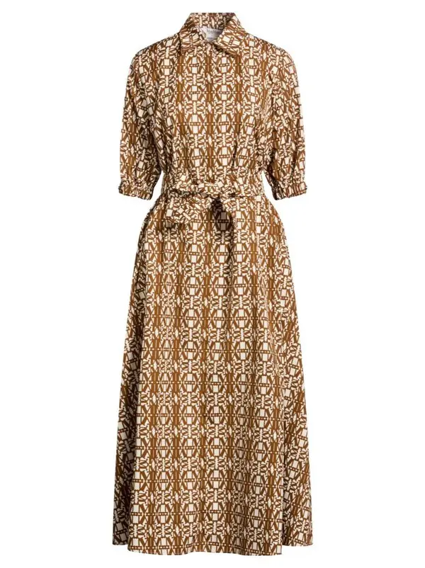 Max Mara Short Sleeve Shirt Dress With Logo Print - Brown