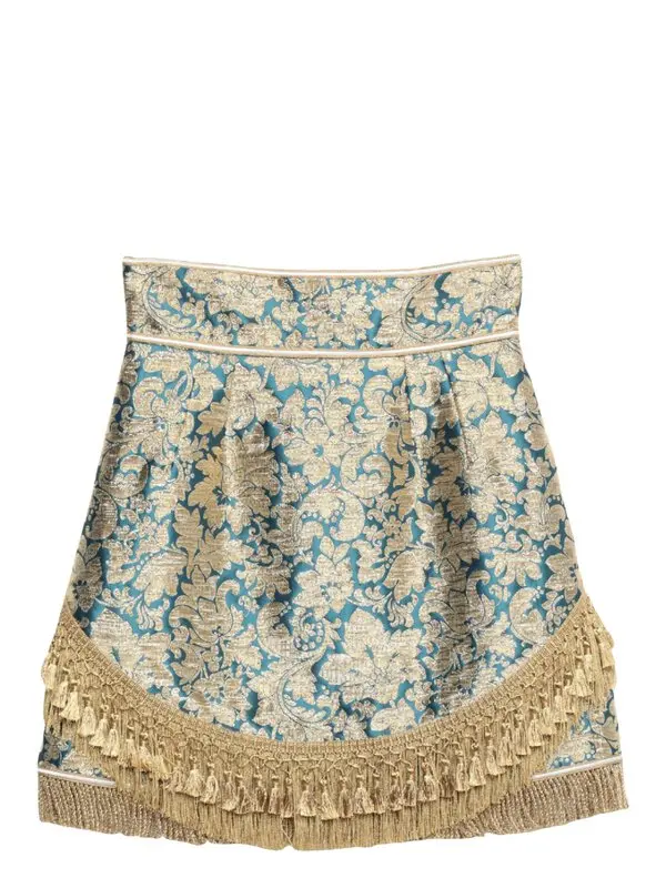 Dolce & Gabbana Tassel Embellished Paisley Brocade Mini Skirt - Nude