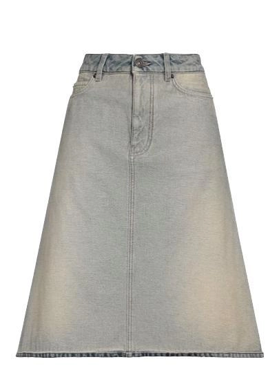 Balenciaga Light Wash Denim Flared Skirt - Gray