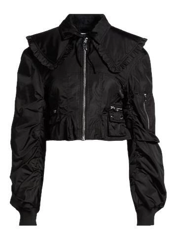 GANNI Zip-up Bomber Jacket With Ruffled Collar - Black