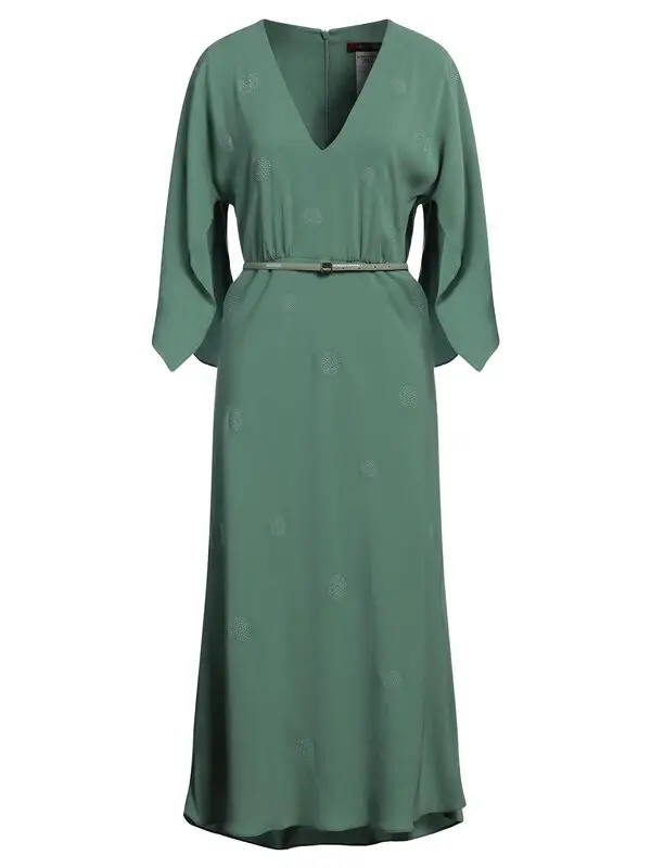 Max Mara Flared Crepe Dress With Embellishments - Green
