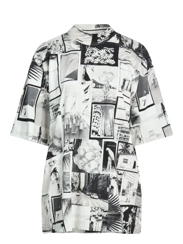 Farm Rio Printed Short Sleeve Mock Neck Top - Grey