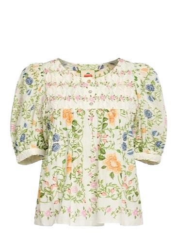Farm Rio Floral-print Puffed Sleeve Shirt - White