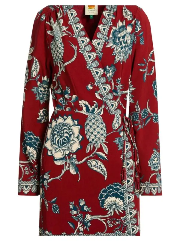 Farm Rio Floral Print Cady Wrap Dress - Red
