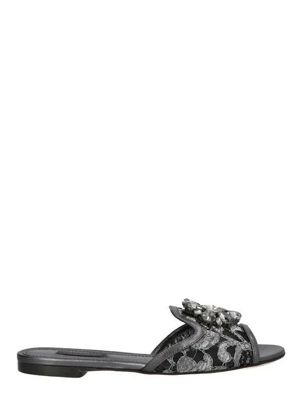 Dolce & Gabbana Embellished Lace Slide Sandals - Black