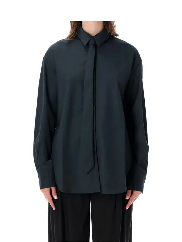 THE FRANKIE SHOP Relaxed-fit Shirt With Classic Collar And Tie-front Detail - Black