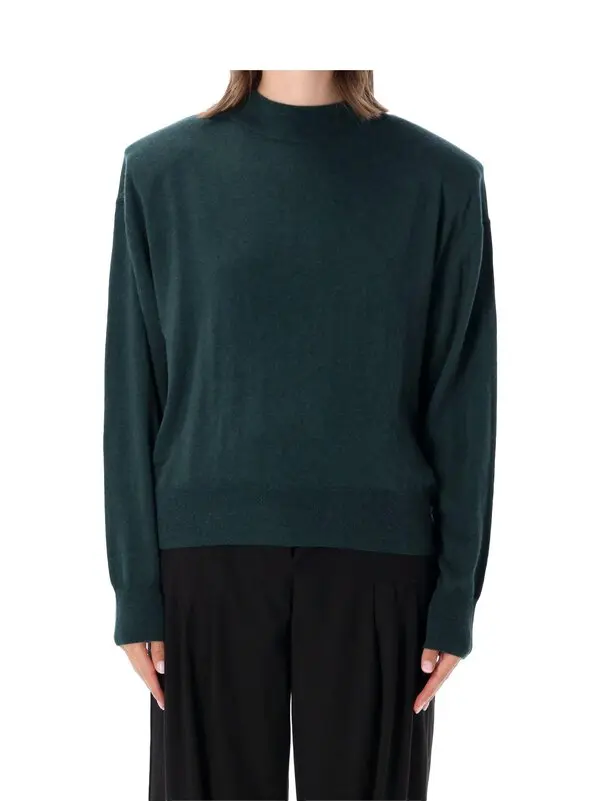 THE FRANKIE SHOP Ribbed Wool Turtleneck Knit Top With Shoulder Pads - Green