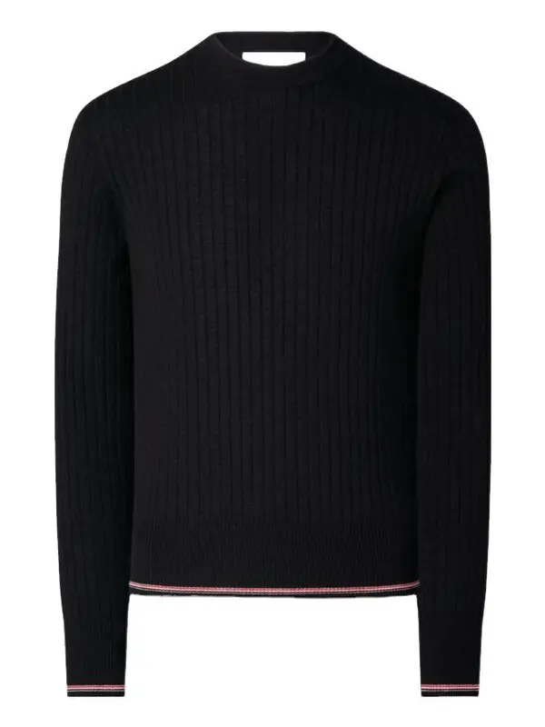 Thom Browne Ribbed Crew-neck Sweater With Tricolor Stripe Detailing - Black