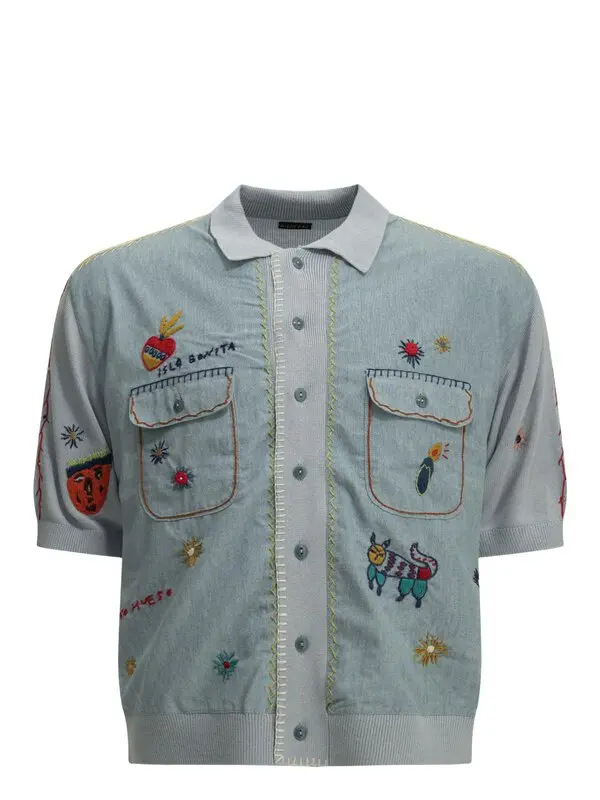 Kapital Knit X Chambray Shirt - Lightblue