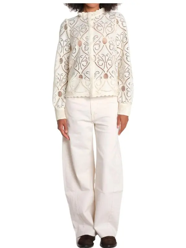 Farm Rio Long Sleeve Embroidered Shirt - Off White