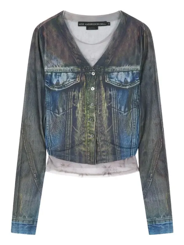Andersson Bell Trompe L'oeil Denim Layered Tattoo Top - Brown