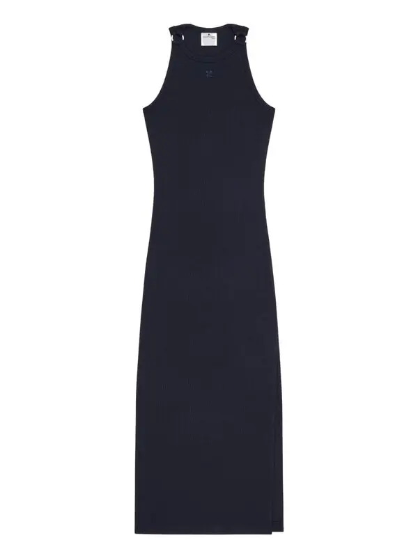 COURREGES Ribbed-knit Midi Dress With Buckle Detail - Blue