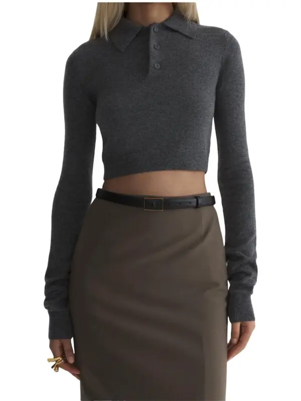MUGLER Cashmere Cropped Polo Top - Grey