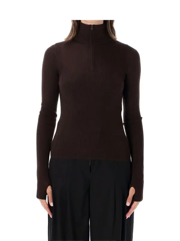 THE FRANKIE SHOP Zip-neck Knit Top - Black