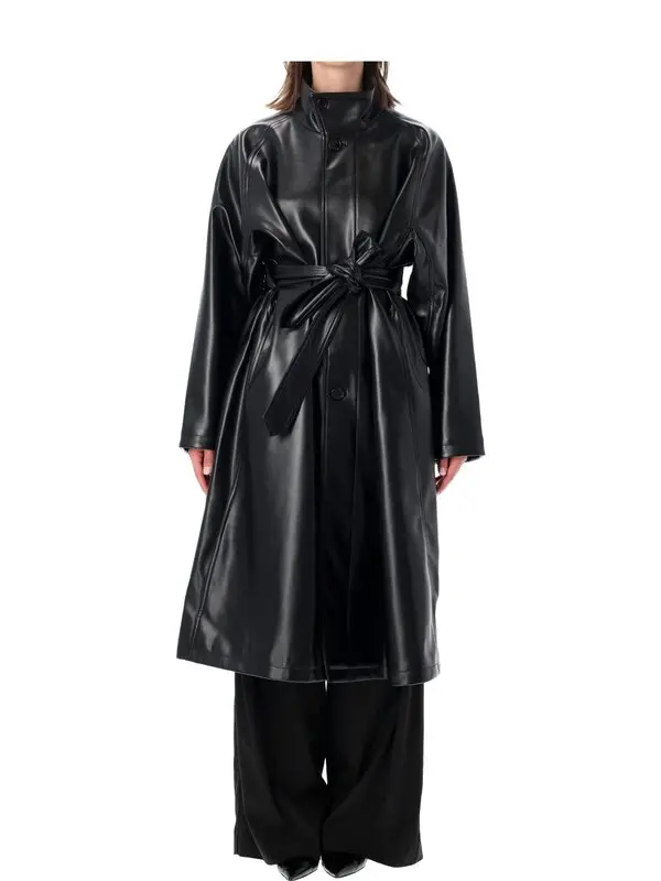 THE FRANKIE SHOP Oversized Faux Leather Trench Coat - Black