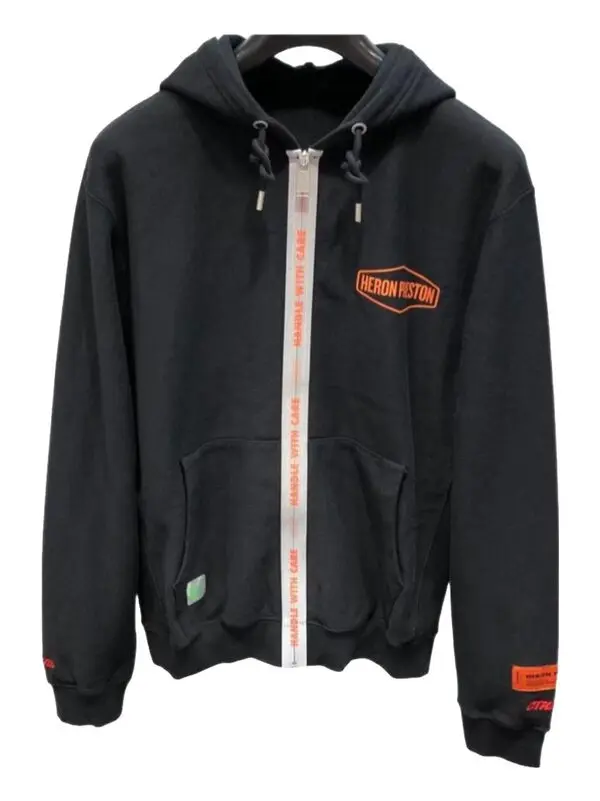 Heron Preston Zip-up Hoodie With Drawstring And Patch Pockets - Black