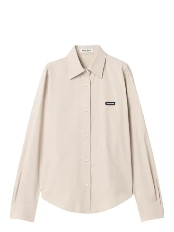 Miu Miu Stretch Poplin Shirt With Classic Collar - Limestone