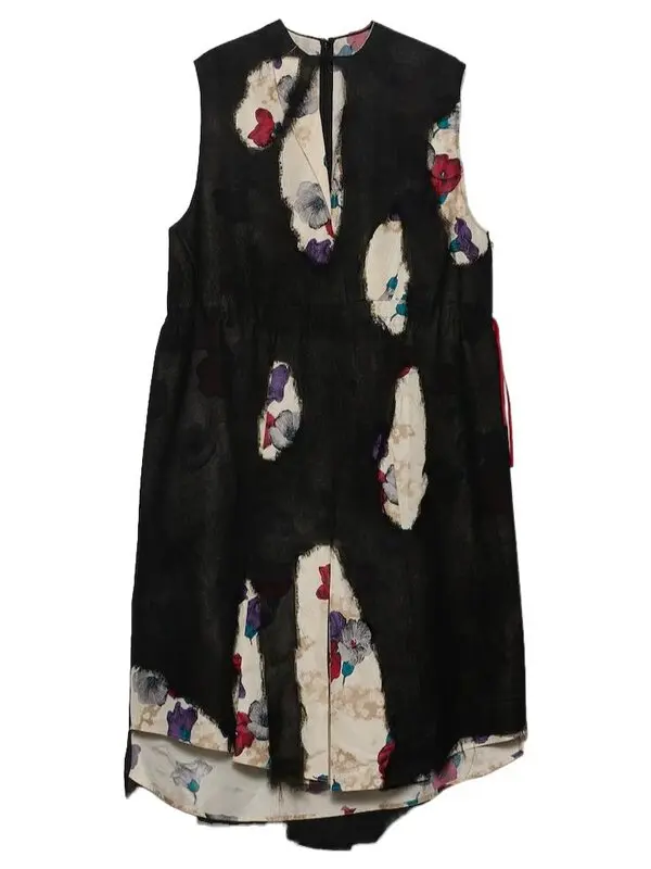 Prada Devore Georgette Floral Print Dress - Black