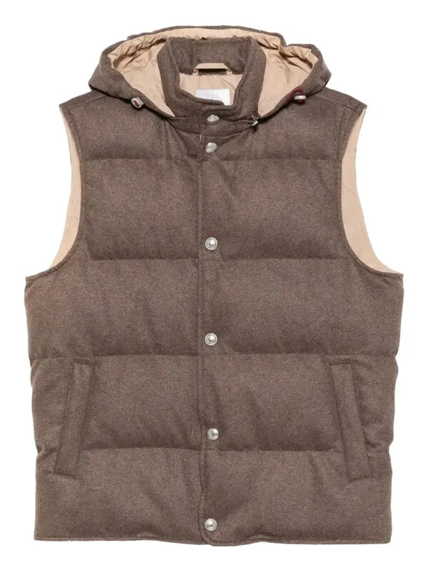 Eleventy Quilted Hooded Vest - Brown