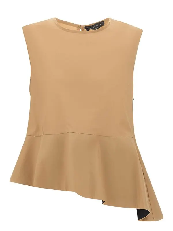 KAOS Asymmetric Ruffled Peplum Top - Beige