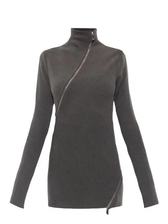Attico Long-sleeved High-neck Sweater With Decorative Zipper - Grey