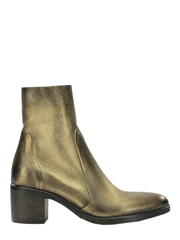 STRATEGIA Metallic Leather Ankle Boots With Block Heel - Golden