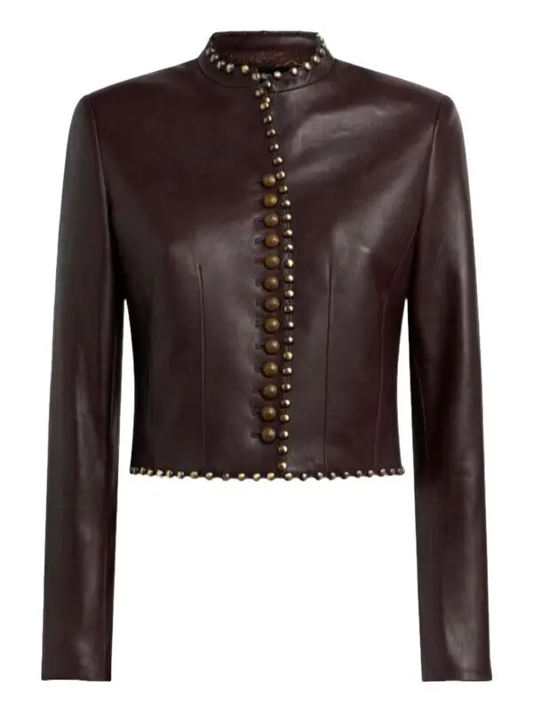 Etro Cropped Studded Leather Jacket - Red