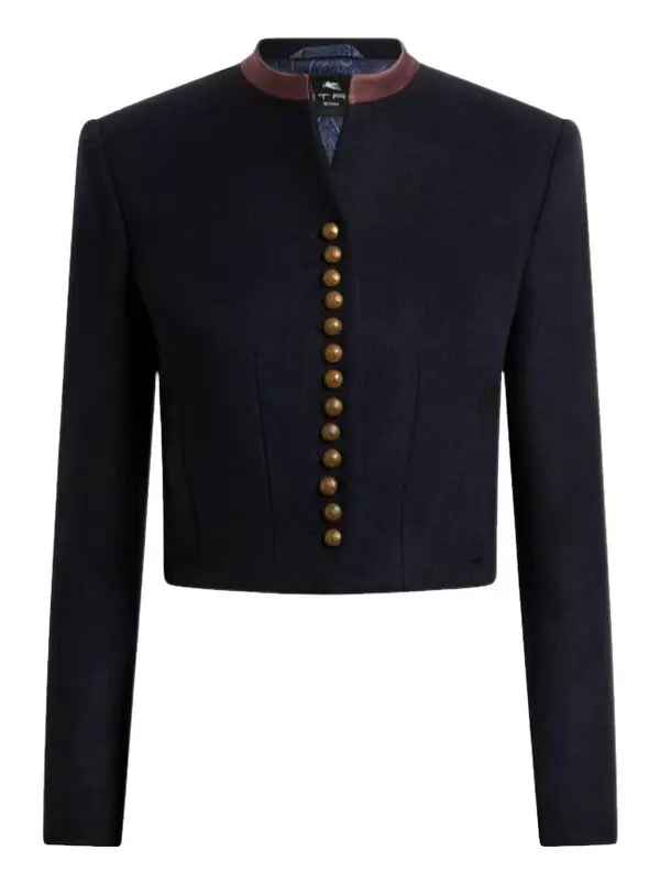 Etro Wool-blend Cropped Jacket With Pegaso Buttons - Blue
