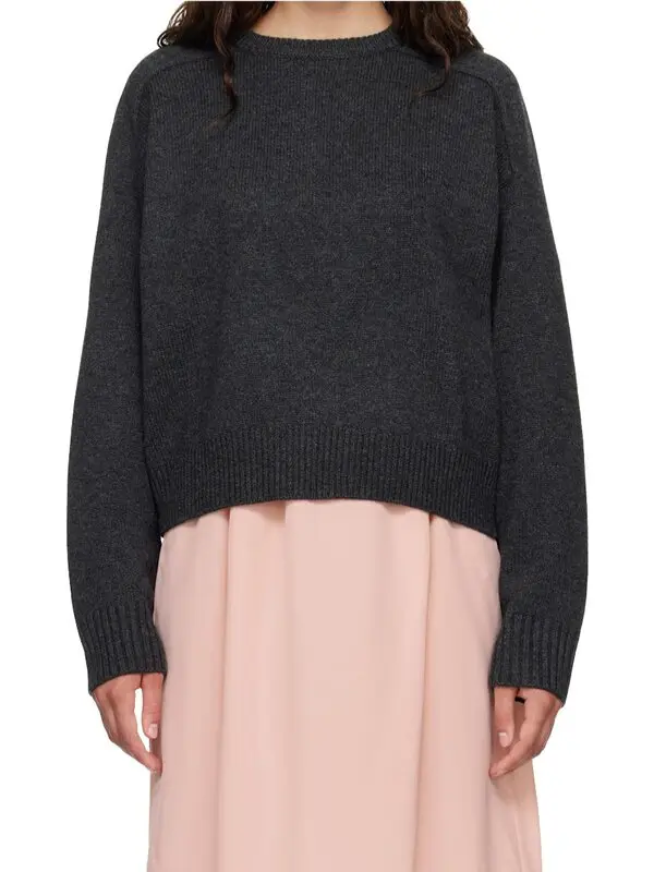 Loulou De Saison Ribbed-knit Crew-neck Sweater With Embroidered Logo - Grey