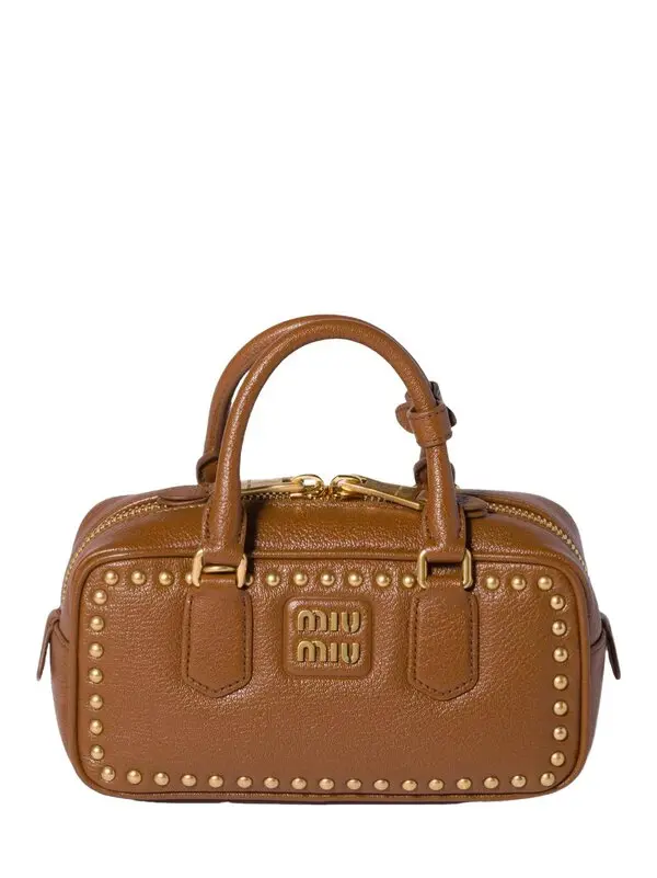 Miu Miu Arcadie Studded Leather Bag - Brandy