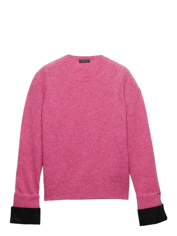 Prada Shetland Wool Crew-neck Sweater With Detachable Cuffs - Pink