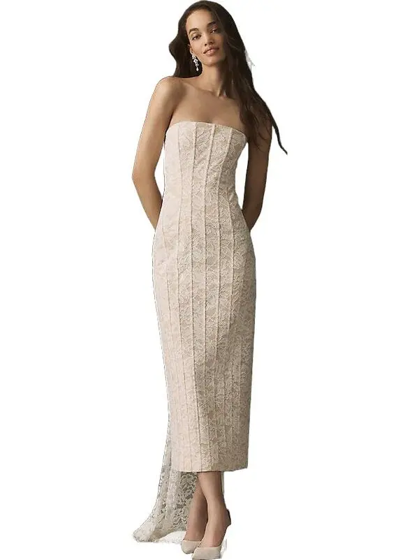 Ila Miles Maxi Dress Strapless Column Gown With Detachable Train - Ivory