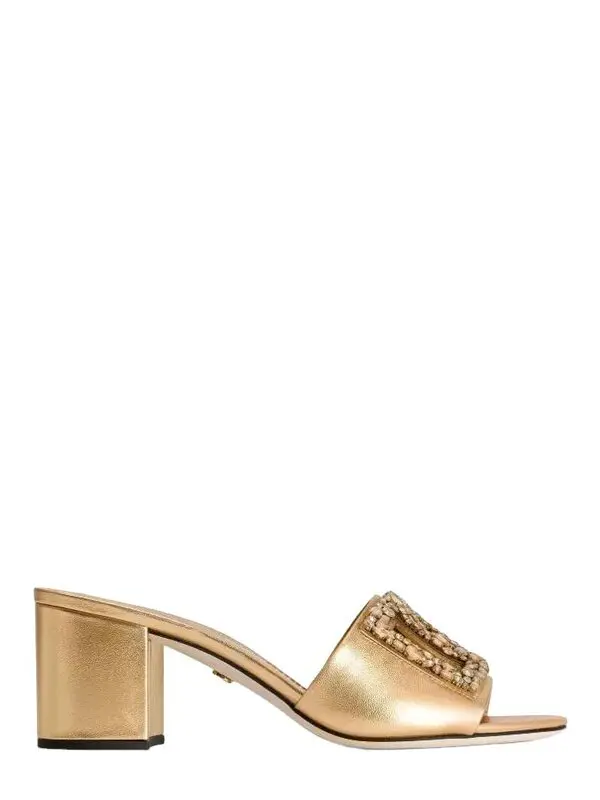 Dolce & Gabbana Embellished Nappa Leather Mules - Gold