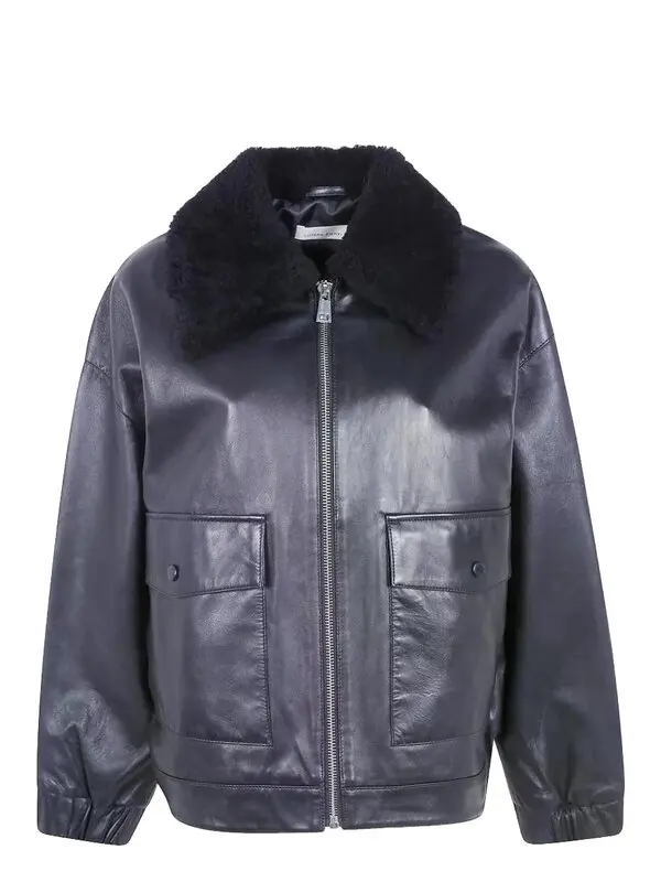 Liviana Conti Shearling Collar Leather Jacket - Black