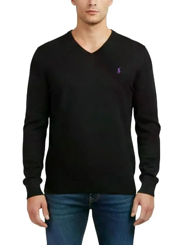 Polo Ralph Lauren V-neck Logo Embroidered Sweater - Black