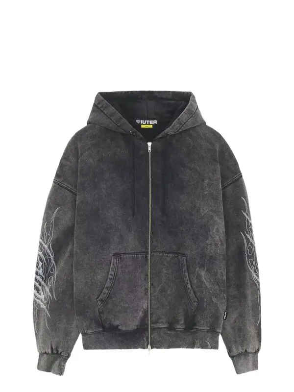 IUTER Tribal Marble-effect Zip-up Hoodie - Black