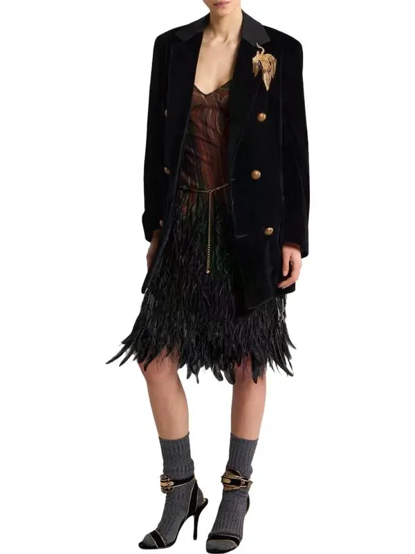 Etro Knee-length Dress With Sequins And Feather Detail - Brown