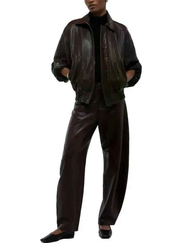 DUCIE Florence Calf Leather Bomber Jacket - Brown