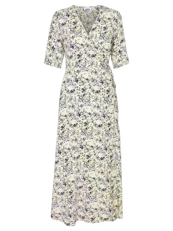 MINIMUM Floral Print V-neck Short Sleeve Wrap Maxi Dress - Neutrals