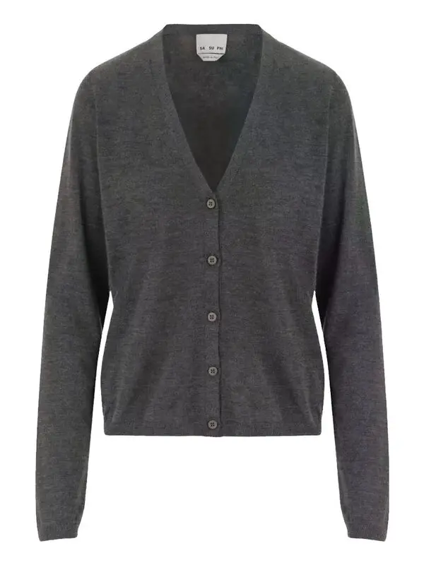 SA SU PHI V-neck Button-up Cardigan - Grey