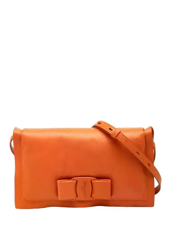 FERRAGAMO Mini Padded Leather Viva Bow Cross Body Bag - Orange