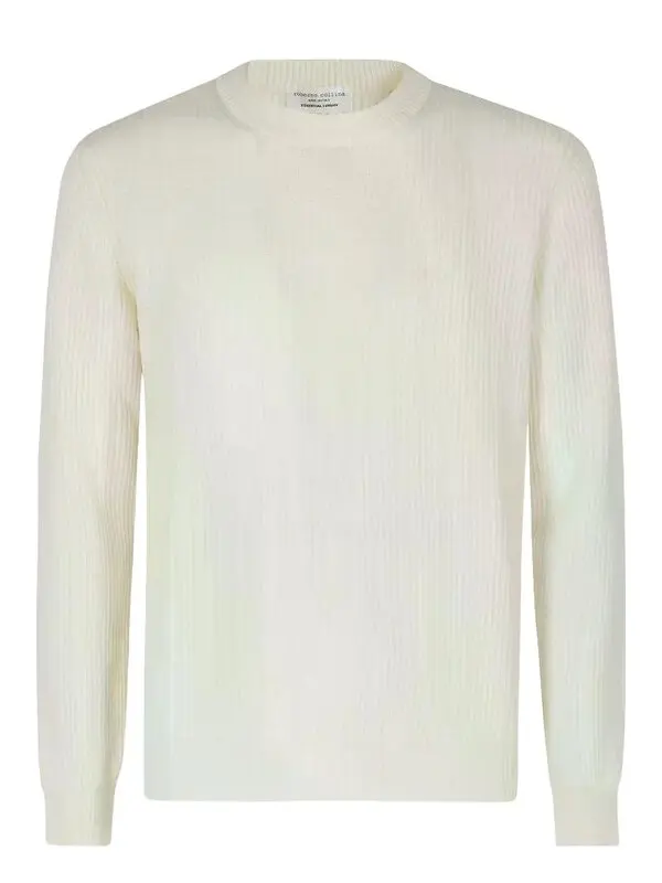 ROBERTO COLLINA Ribbed Knit Crew Neck Long Sleeve Sweater - Neutrals
