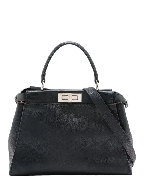 Fendi Medium Leather Selleria Peekaboo Iconic Satchel - Black