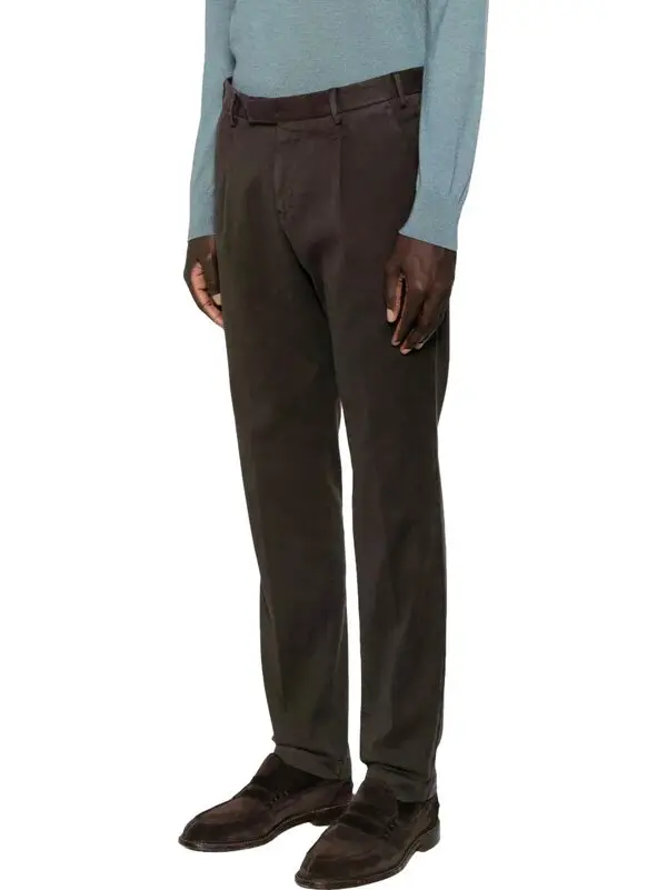 PT TORINO Pleated Stretch Cotton Trousers - Brown