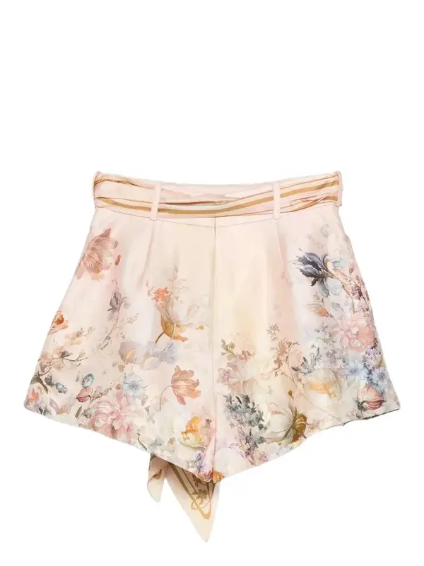 Zimmermann Floral Print Belted Shorts - Neutrals