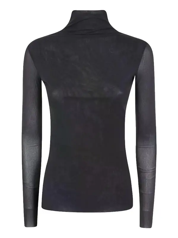 D.exterior Sheer High-neck Long Sleeve Top - Black