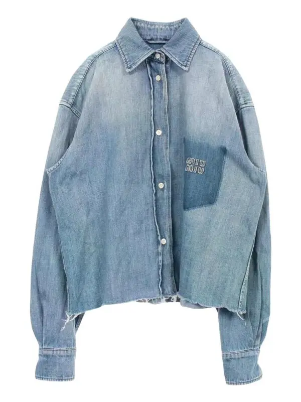 Miu Miu Logo Detail Denim Shirt - Blue