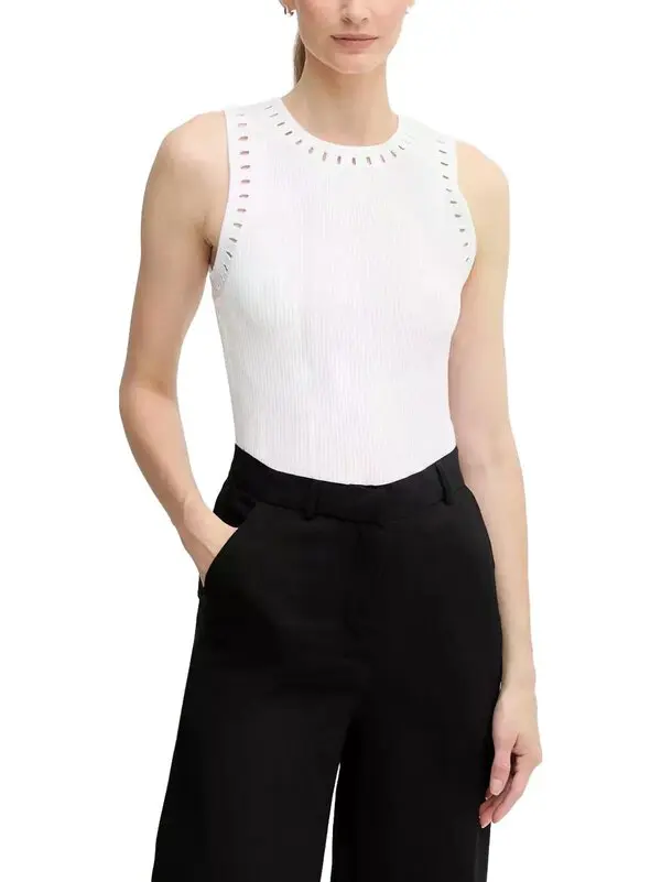 Dkny Ribbed Knit Cut-out Top - White