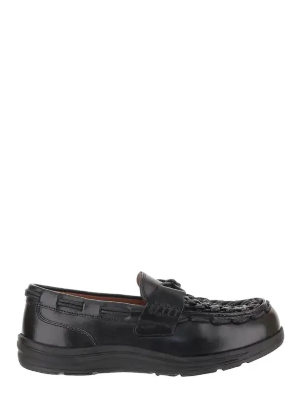 Keen Leather Woven Detail Loafers - Black